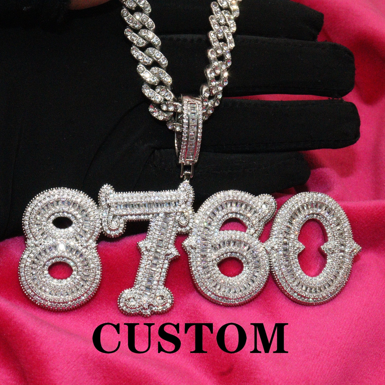 Custom Any Big Baguettes Letter Number Necklace With Cuban - Etsy