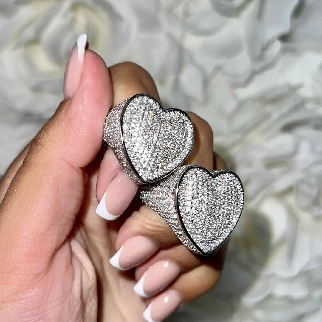 Hot Trendy Big Boss Heart Ringicy Bling Chunky Heart - Etsy