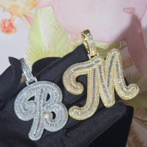 Custom Baguette Script Letters Necklace,iced Out Custom Name Pendant ...