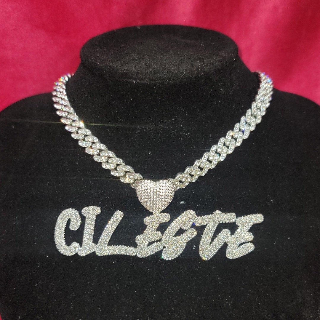 Custom Cursive Initial Name Necklace Choker,cubic Zircon Nameplate ...