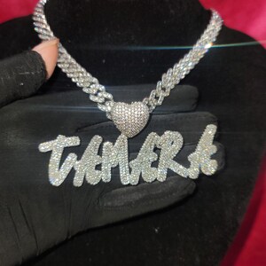 Custom Cursive Initial Name Necklace Choker,cubic Zircon Nameplate Necklace,cuban Link Chain Icy ...