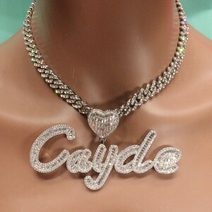 Big Loop Custom Name Necklace With Cuban Chain,zircon Cursive Letters ...