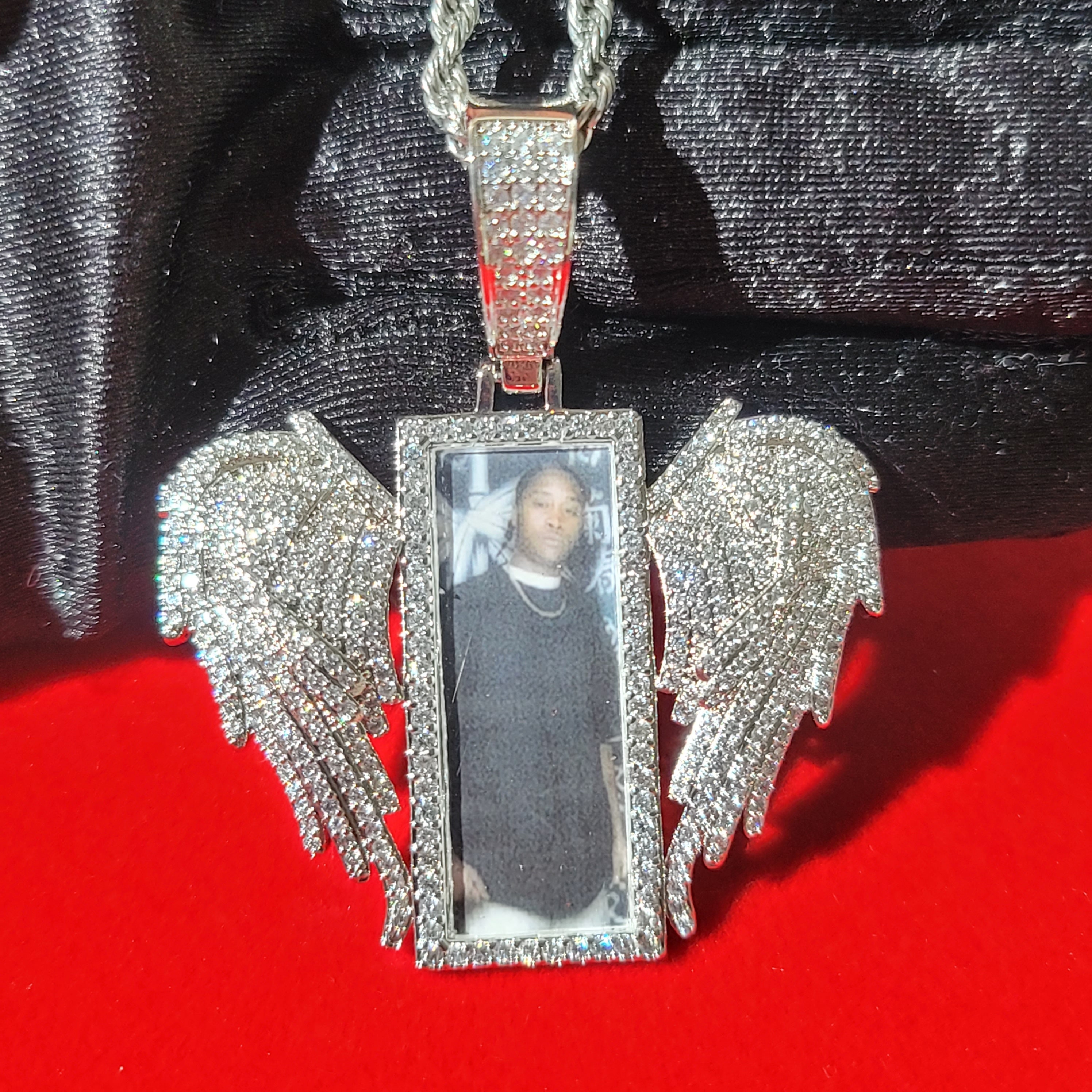 Iced Out Winged Medallion: Custom Photo Pendant Necklace, Cubic Zircon ...