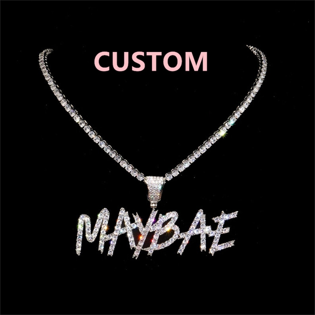Custom Icy Name Necklace,cz Tennis Chain,diamond Brush Letter Pendants ...