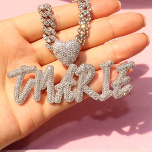 Custom Cursive Initial Name Necklace Choker,cubic Zircon Nameplate Necklace,cuban Link Chain Icy ...