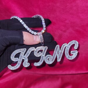 Custom Diamond Icy Script Nameplate Necklace With Tennis Baguette Chain ...