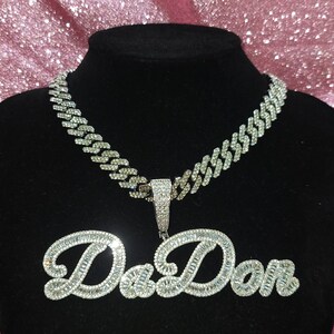 Big Loop Custom Name Necklace With Cuban Chain,zircon Cursive Letters ...