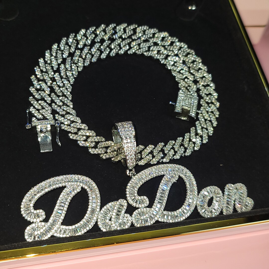 Big Loop Custom Name Necklace With Cuban Chain,zircon Cursive Letters ...