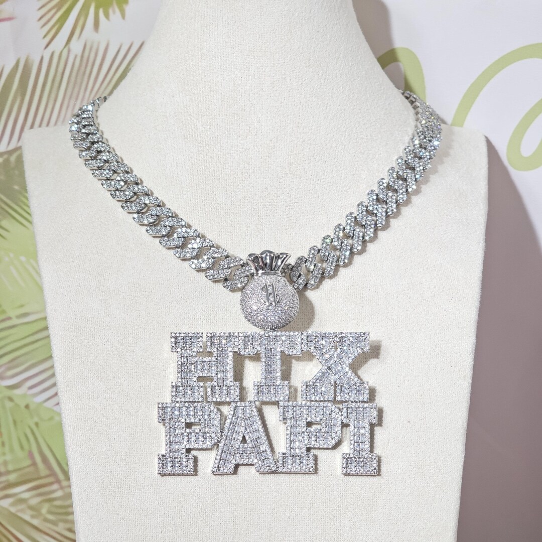 Custom Money Bag Bail Varsity Letter Name Necklace,12mm Cuban Chain ...