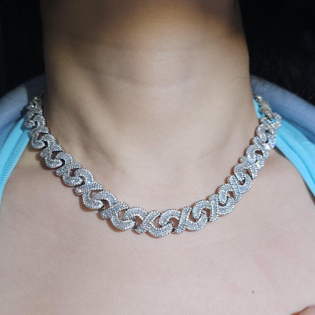 Iced Out Infinity Chain: Baguette Diamond Hip Hop Necklace ...
