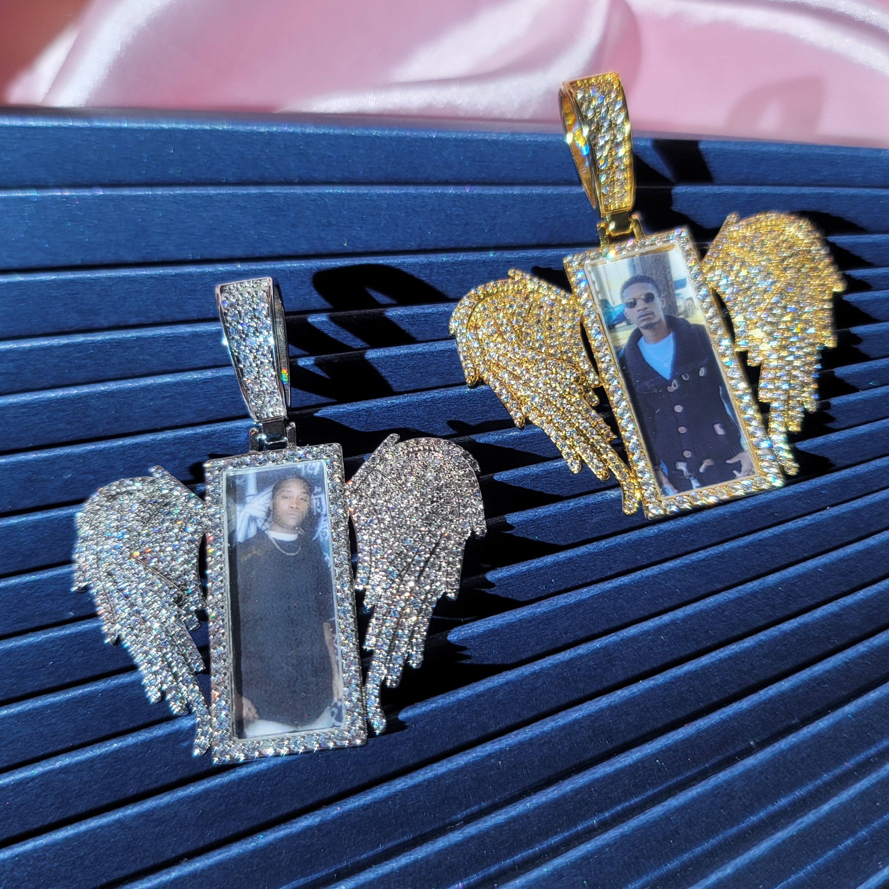 Iced Out Winged Medallion: Custom Photo Pendant Necklace, Cubic Zircon ...