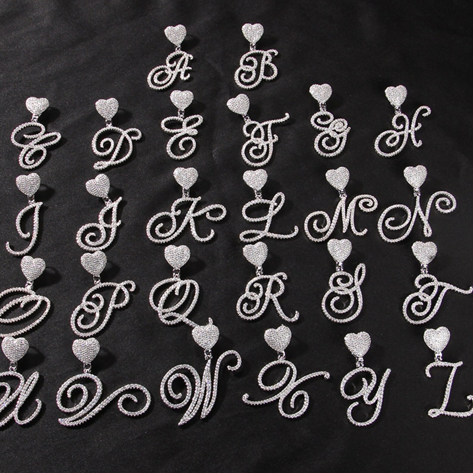 Iced Out Heart Clasp Cursive Letters Necklace Silver Cubic - Etsy
