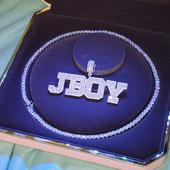 Icy Baguette Letters Personalized Name Pendant Necklacecustom - Etsy