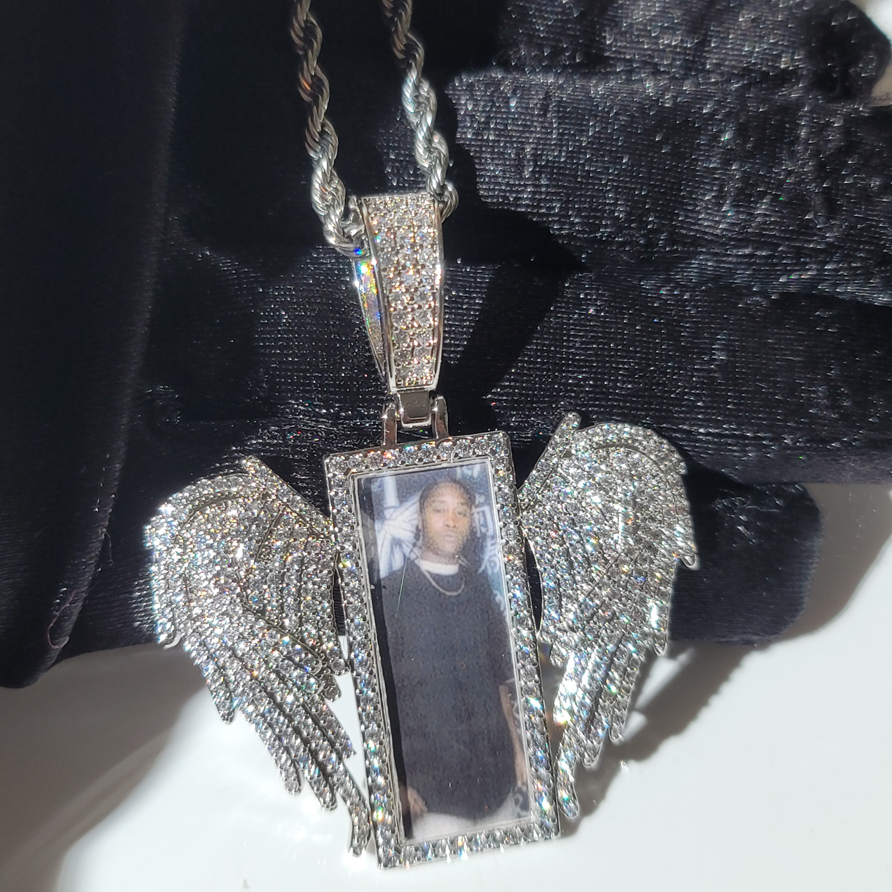 Iced Out Winged Medallion: Custom Photo Pendant Necklace, Cubic Zircon ...