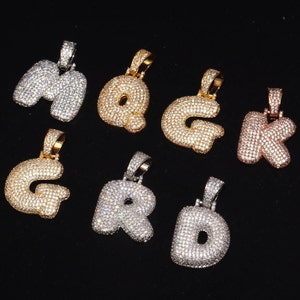 Iced Out Initial Bubble Letters Necklace With Rope Chain,hip Hop ...