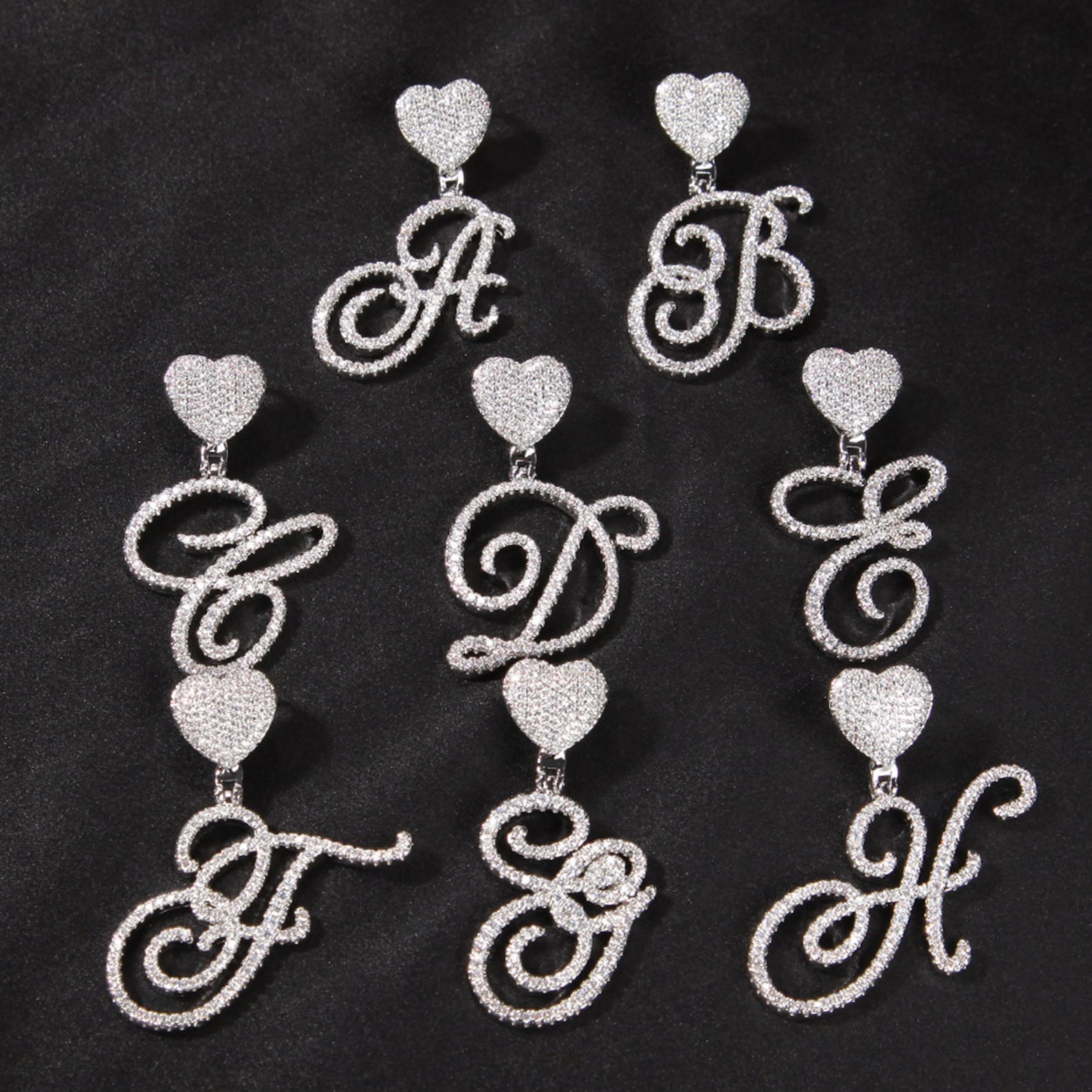 Iced Out Heart Clasp Cursive Letters Necklace Silver Cubic - Etsy