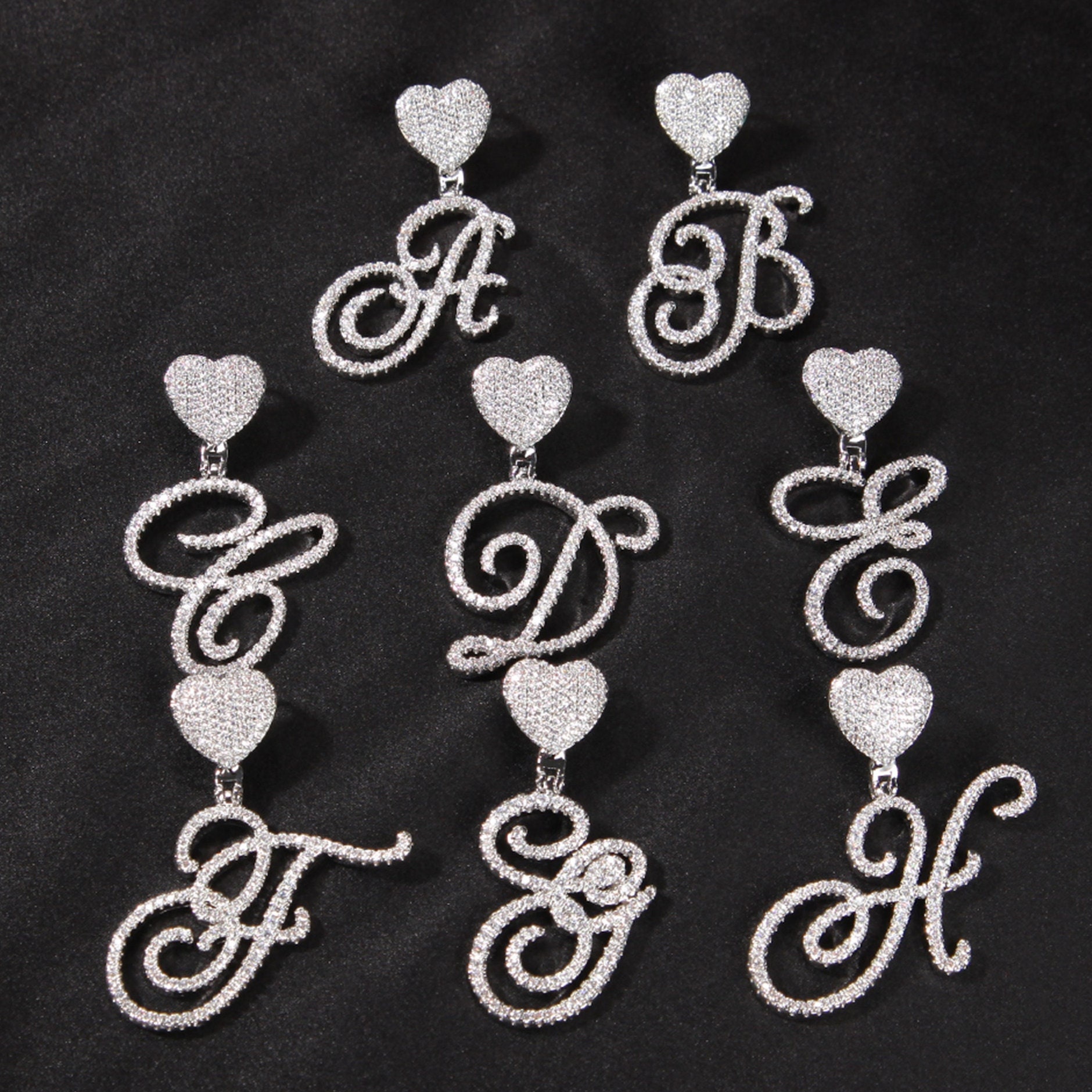 Iced Out Heart Clasp Cursive Letters Necklace Silver Cubic - Etsy