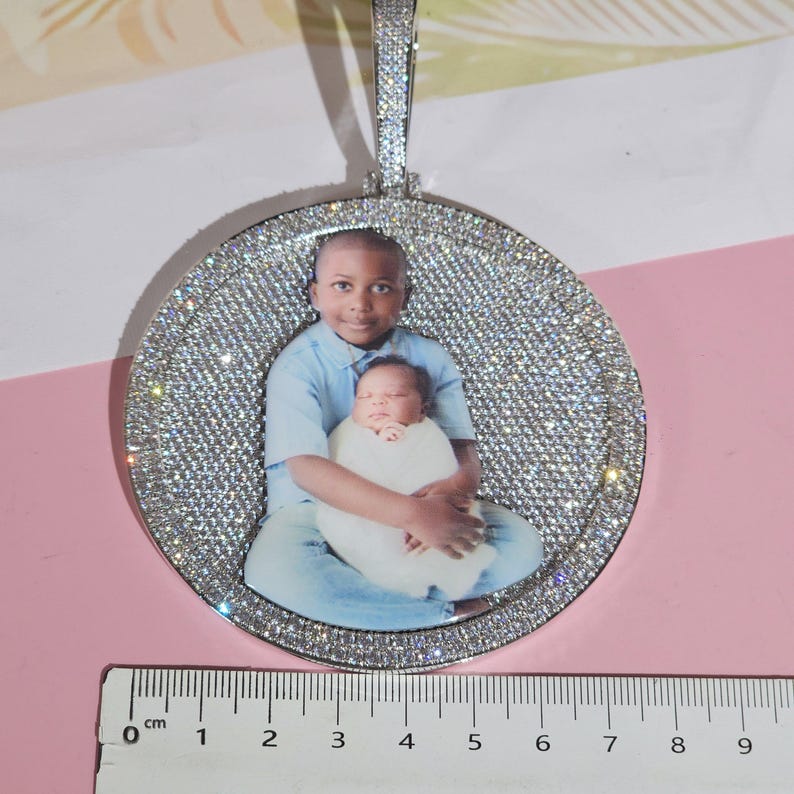 Iced Out Custom Photo Pendant Necklace: Round Medallion, Hip Hop Memory ...