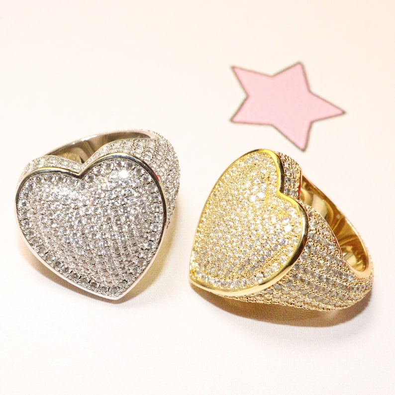Hot Trendy Big Boss Heart Ringicy Bling Chunky Heart - Etsy