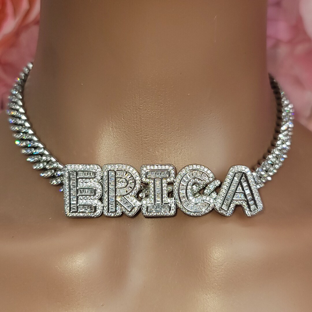 Custom Nameplate Necklace Cuban Link Choker Chain,personalized Icy ...