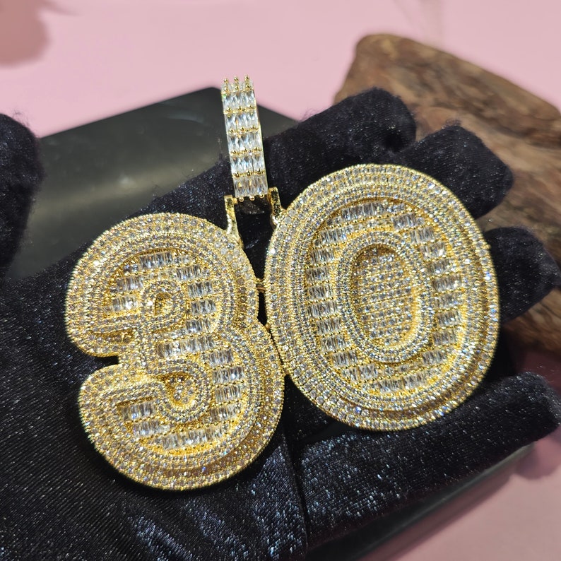 Iced Out Custom Number Pendant: Two-layer Cuban Chain, Personalized Hip ...