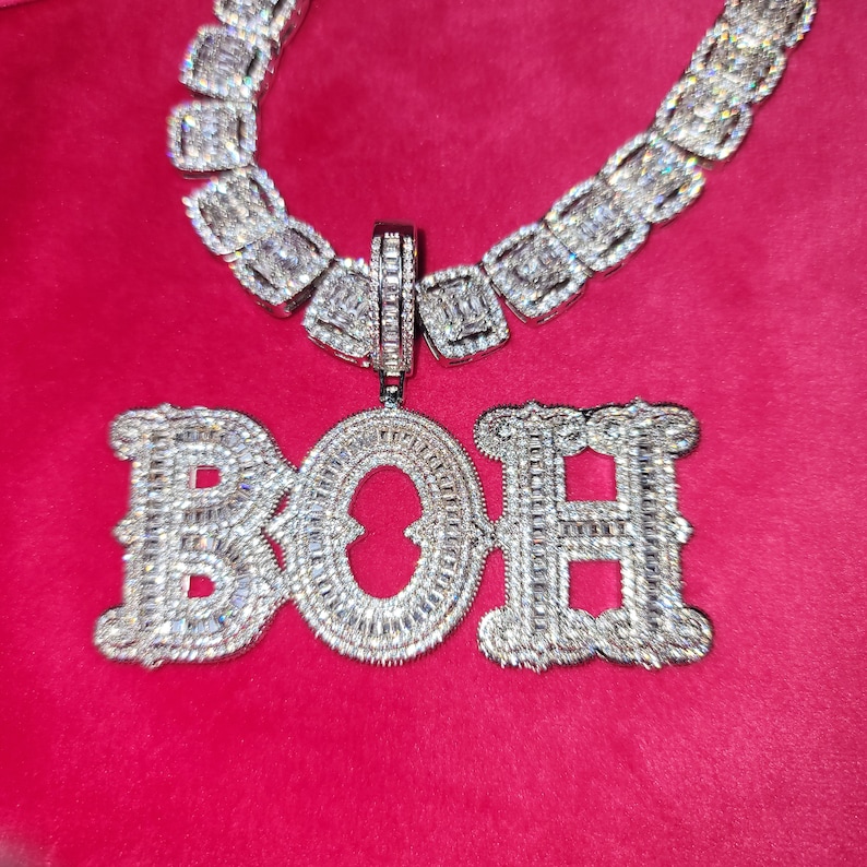 Iced Out Personalized Name Pendant With Big Baguette - Etsy