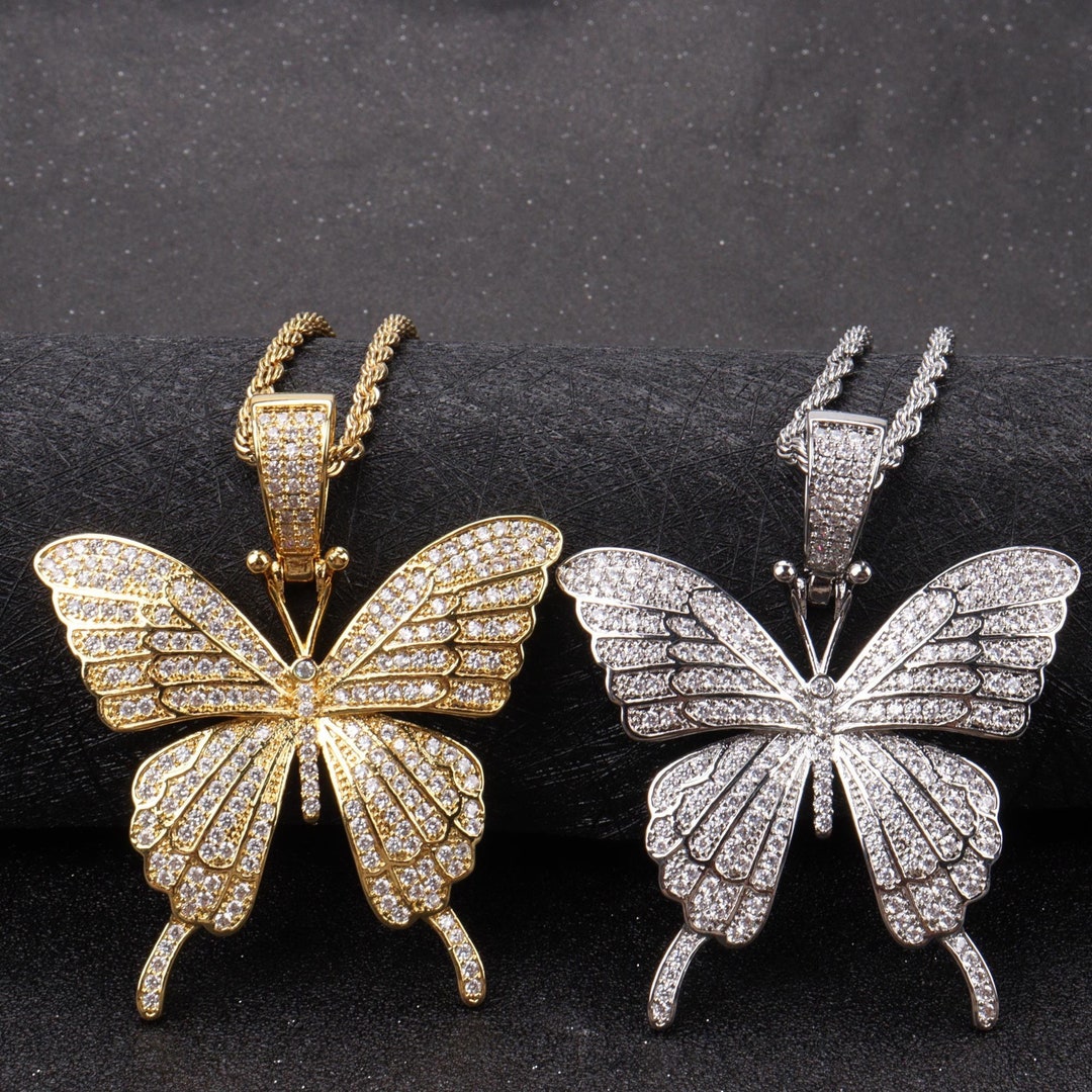Icy Bling Hip Hop Butterfly Pendant Necklacebutterfly Jewelry - Etsy
