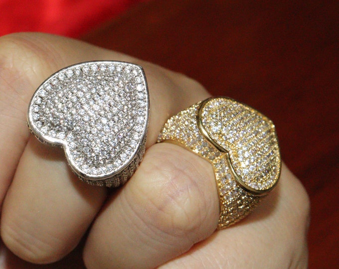 Men's Ice Out Ring, Silver 5X Layered Diamond Cz Ring, Designer Big ...