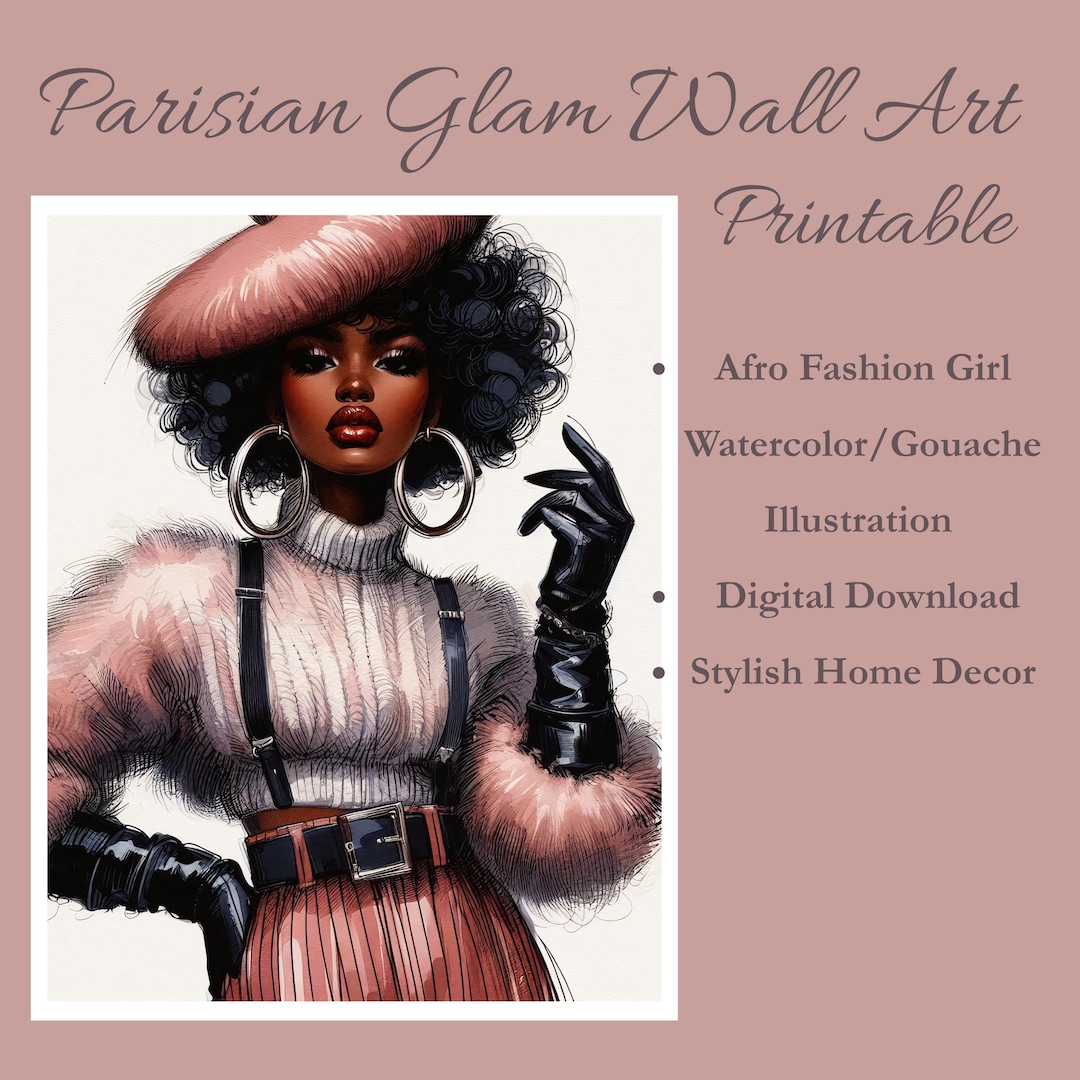 Afro Glam Fashion Illustration – Parisian Chic Printable Wall Art ...
