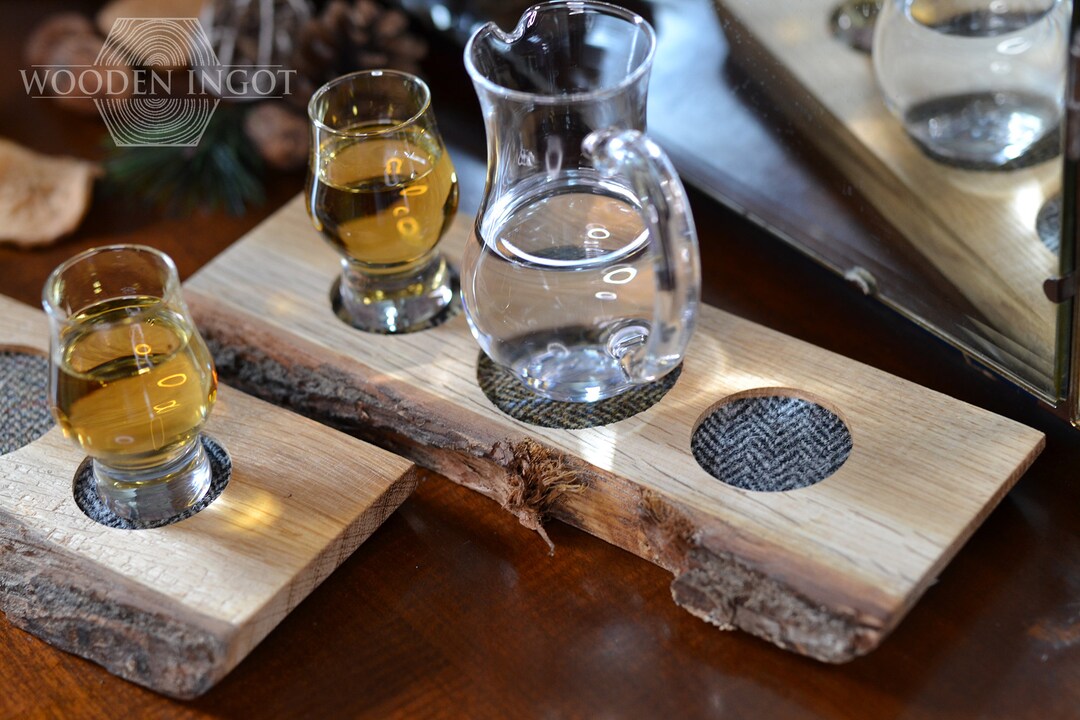 2-hole Oak Whisky Tasting Board Coaster With Nosing Glasses - Etsy