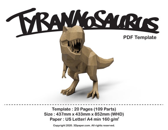 Tyrannosaurus Paper Model PDF Paper Model Dinosaur Model | Etsy