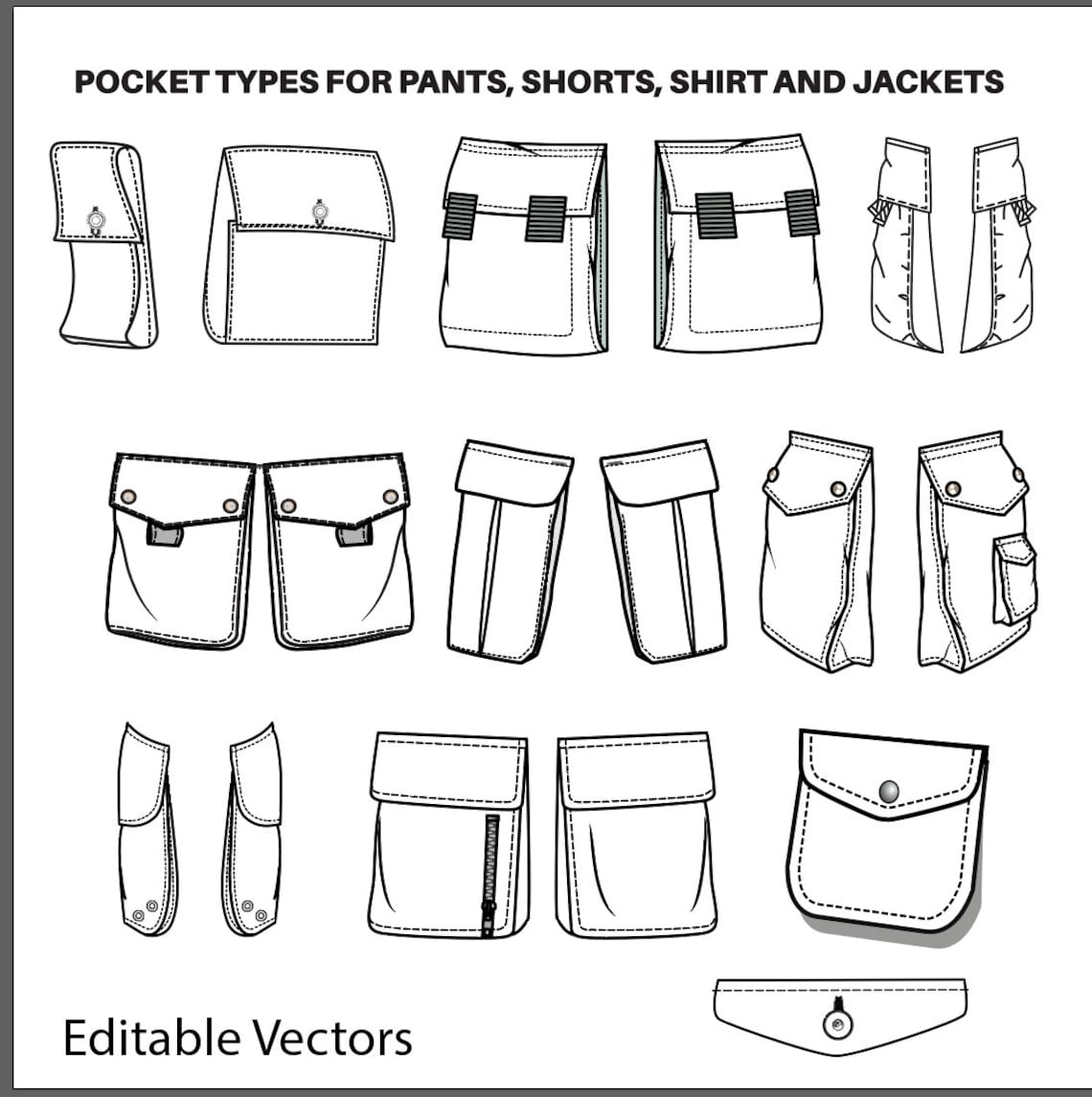 Editable Pockets Flat Sketch, Vector Files, Adobe Illustrator, SVG ...