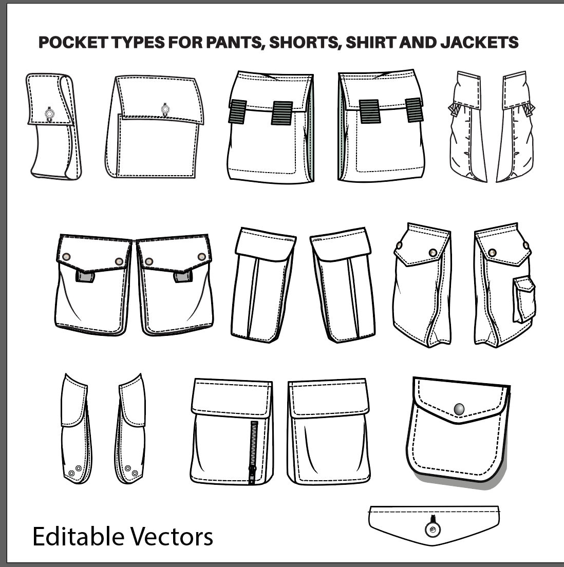 Editable Pockets Flat Sketch, Vector Files, Adobe Illustrator, SVG ...