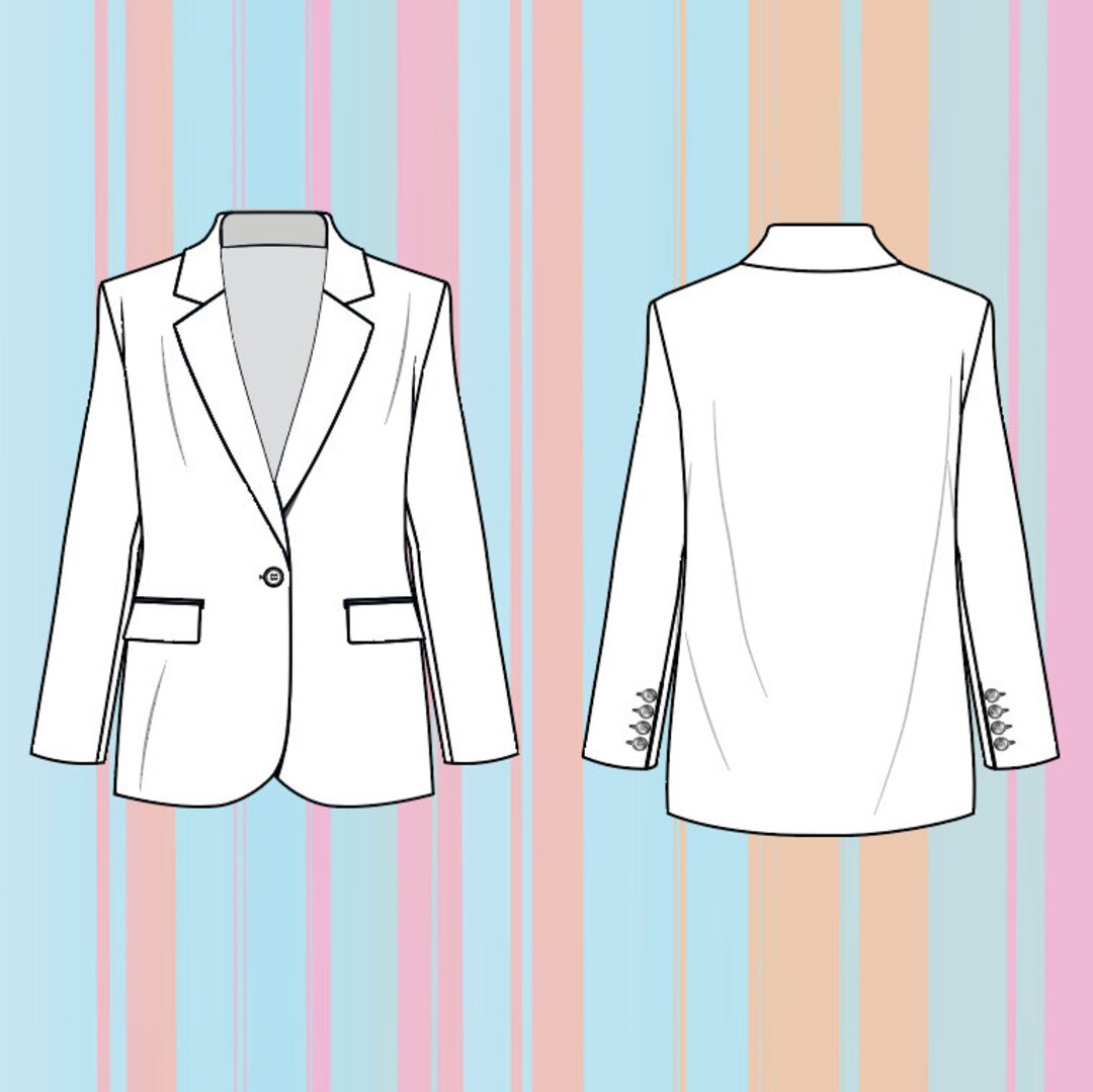 Editable Basic Blazer Flat Sketch, Fashion Design, Illustrator, Digital ...