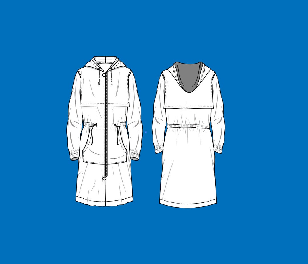 Editable Long Jacket Flat Sketch, SVG, Fashion Design,adobe Illustrator ...