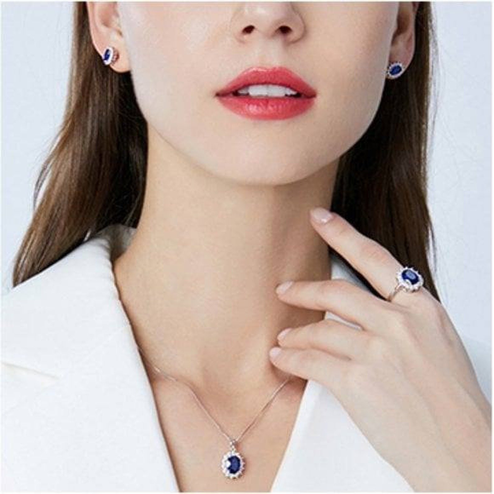 Lujoso collar inspirado en la princesa diana de zafiro azul en | Etsy