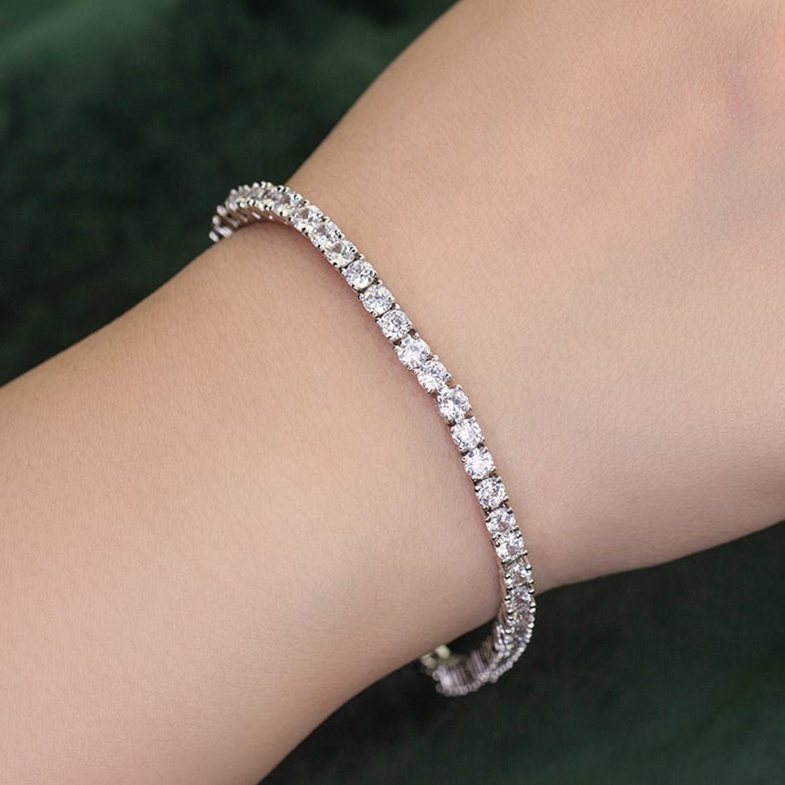 3mm Round Cut Luxurious Moissanite Tennis Bracelet With 925 Etsy