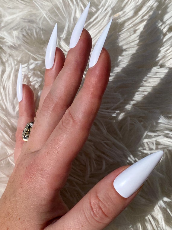 Solid White Stiletto Nails