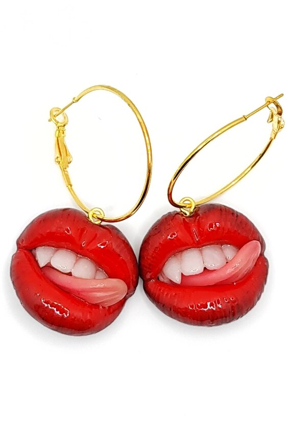 Vampire Lips With Tongue Dangle Drop Earrings. - Etsy