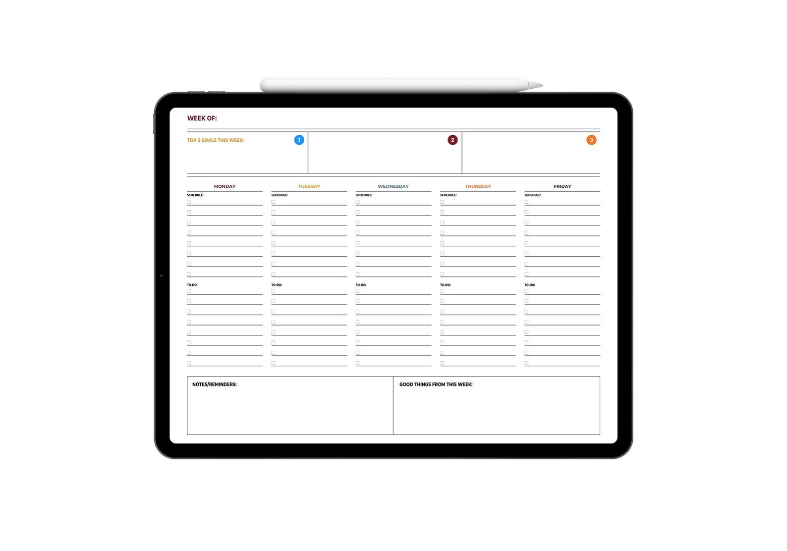 Printable Five-day Weekly Planner Instant Download Monday to Friday ...