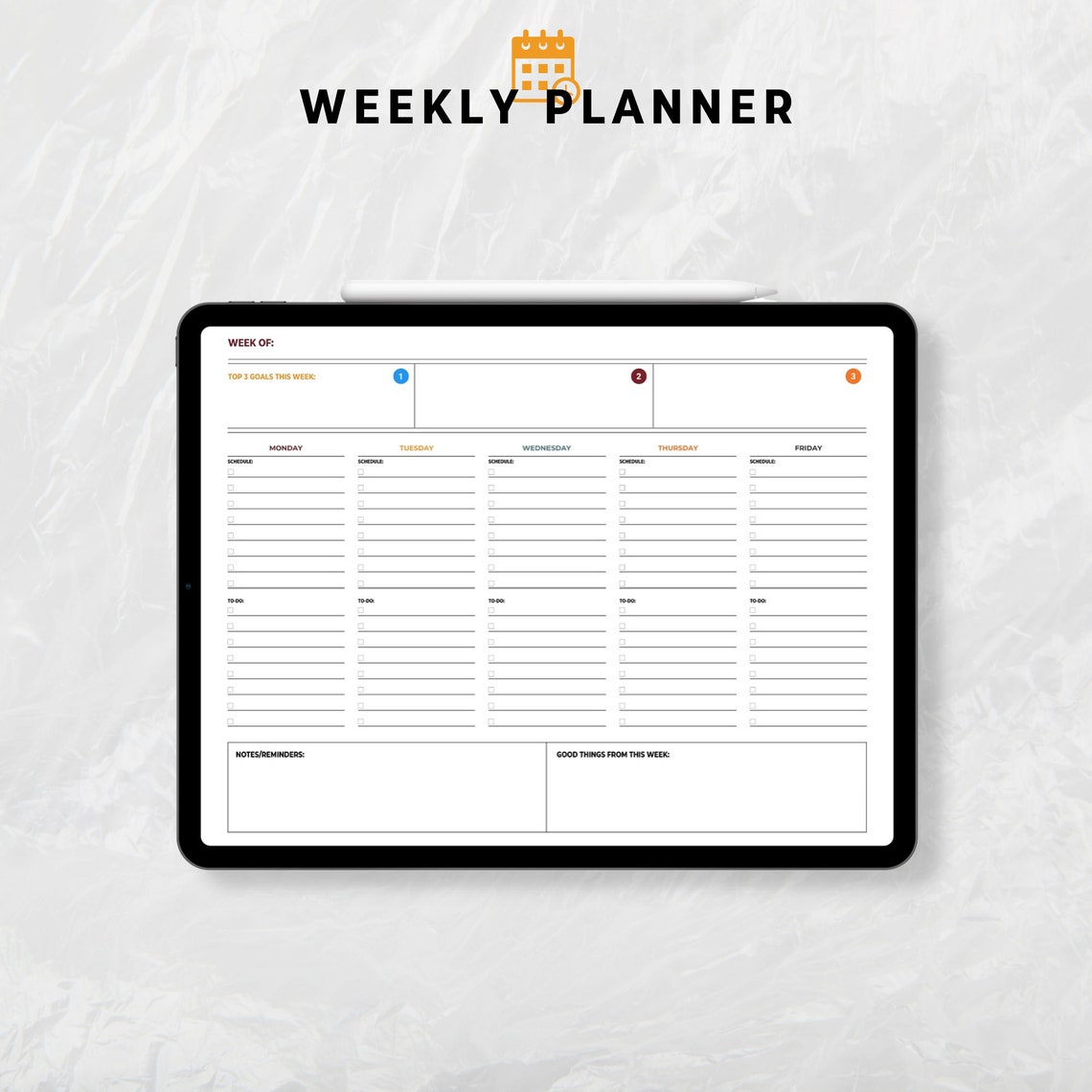 Printable Five-day Weekly Planner Instant Download Monday - Etsy