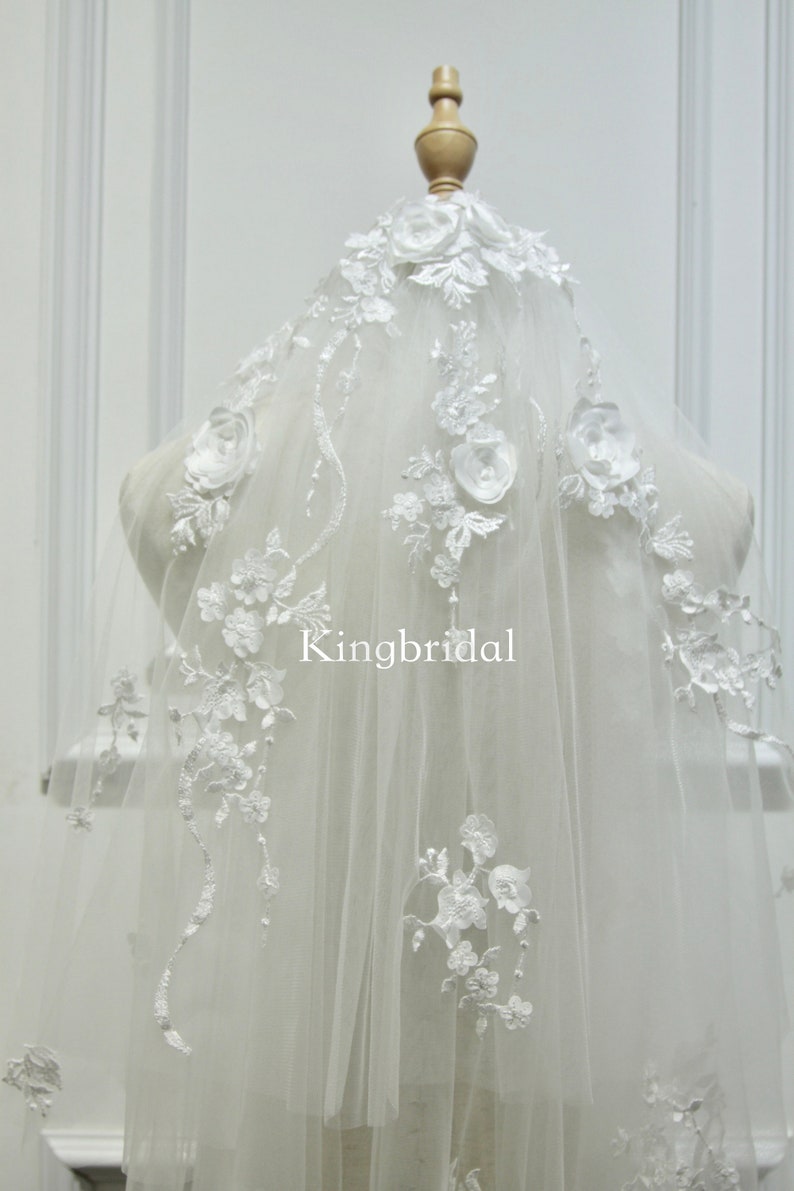 3D Floral Wedding Veil / 2tier Flower Veil / Custom Veil / | Etsy