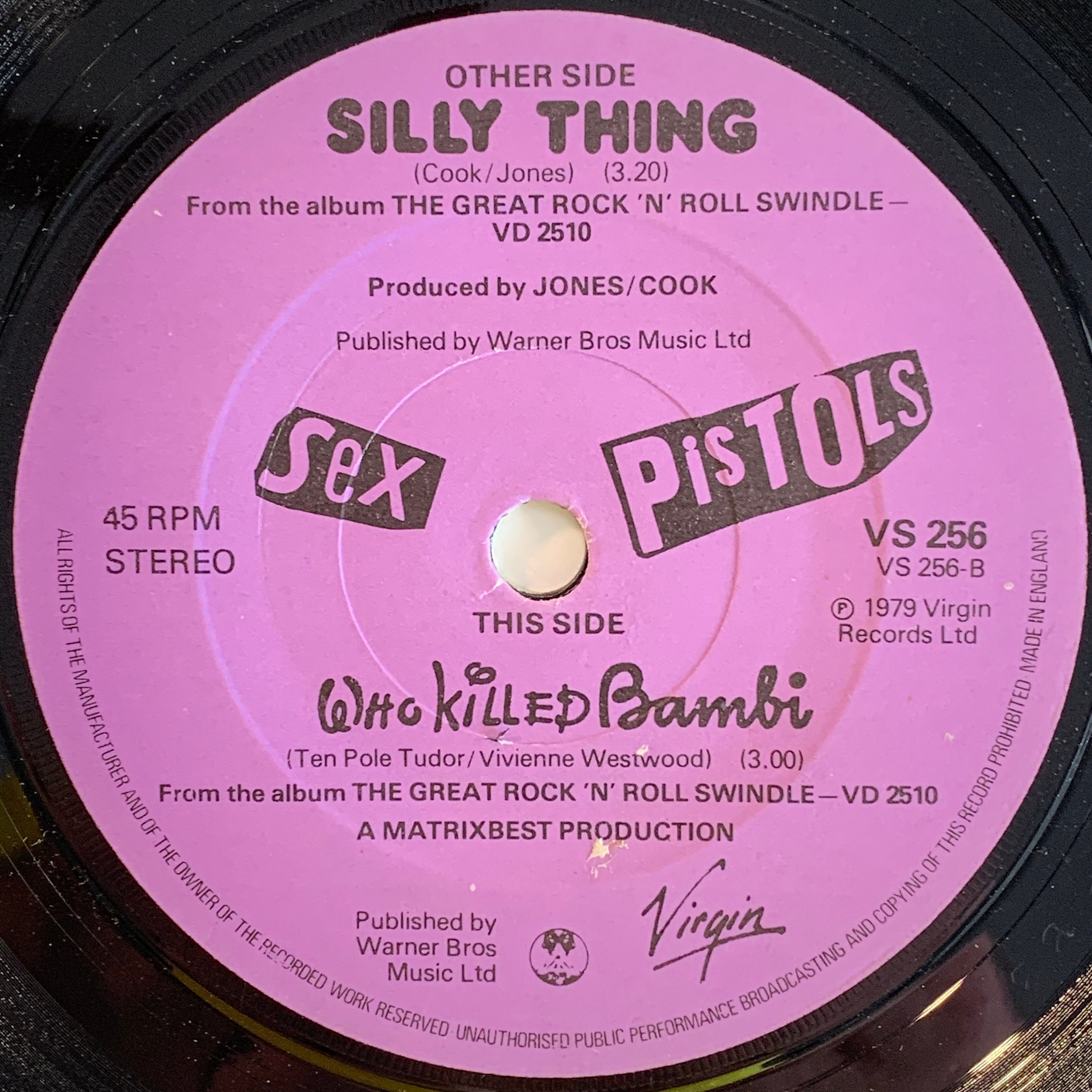 Sex Pistols Silly Thing Who Killed Bambi 7 Vinyl Virgin Vs 256