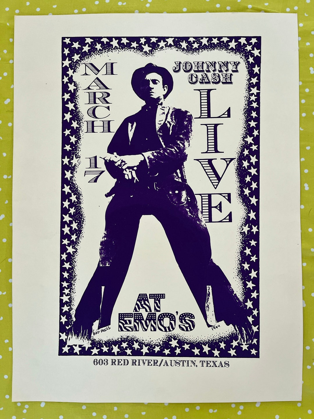Johnny Cash SXSW Concert Poster – Live at Emo's – March 17, 1994 (bad ...
