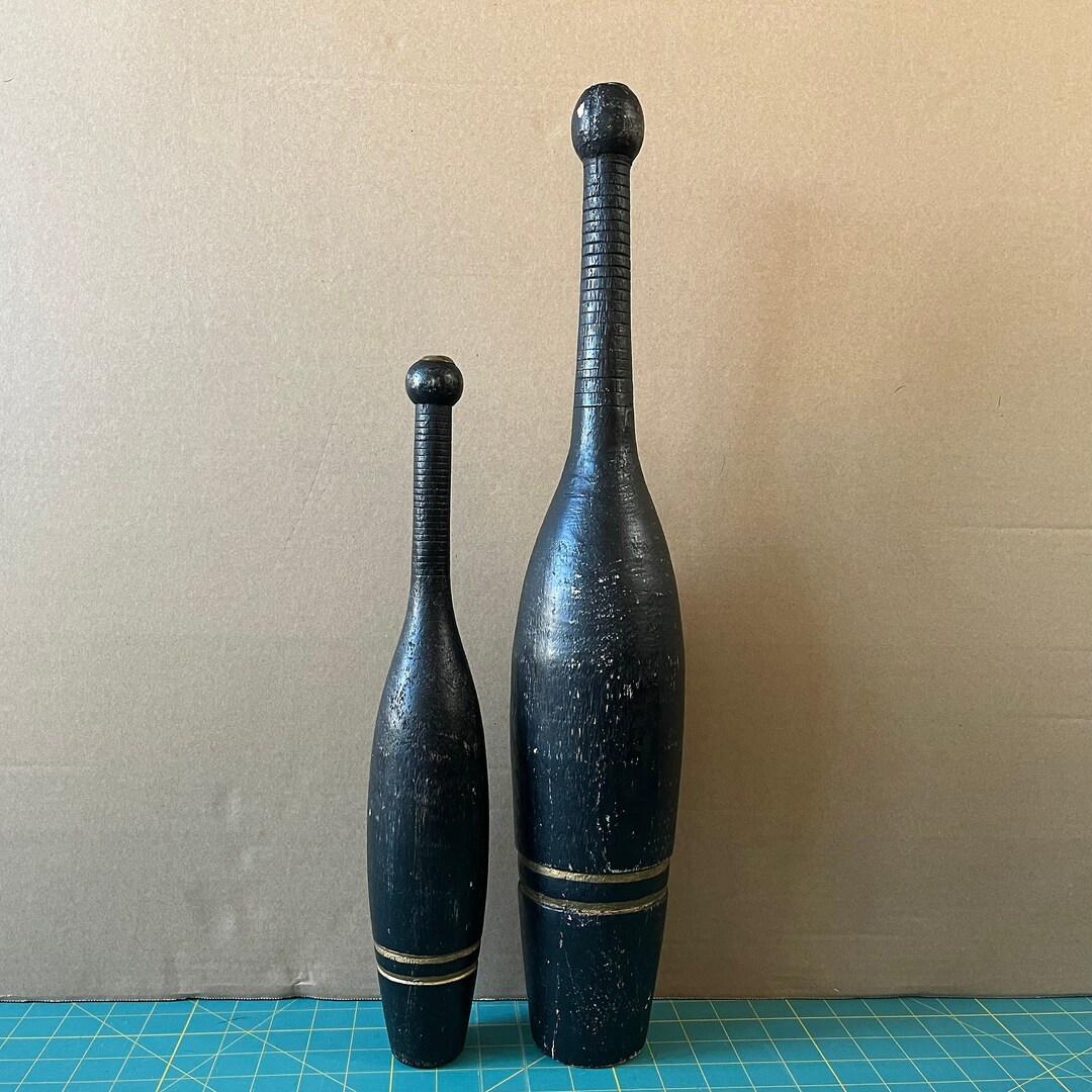 Antique 19th Century Monumental Juggling Pins Set of Two 23 & 16 Tall ...