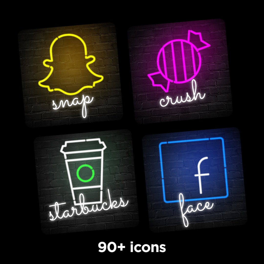 90 NEON Ios 14 Icon Pack Iphone Aesthetic Ios App Neon Retro - Etsy