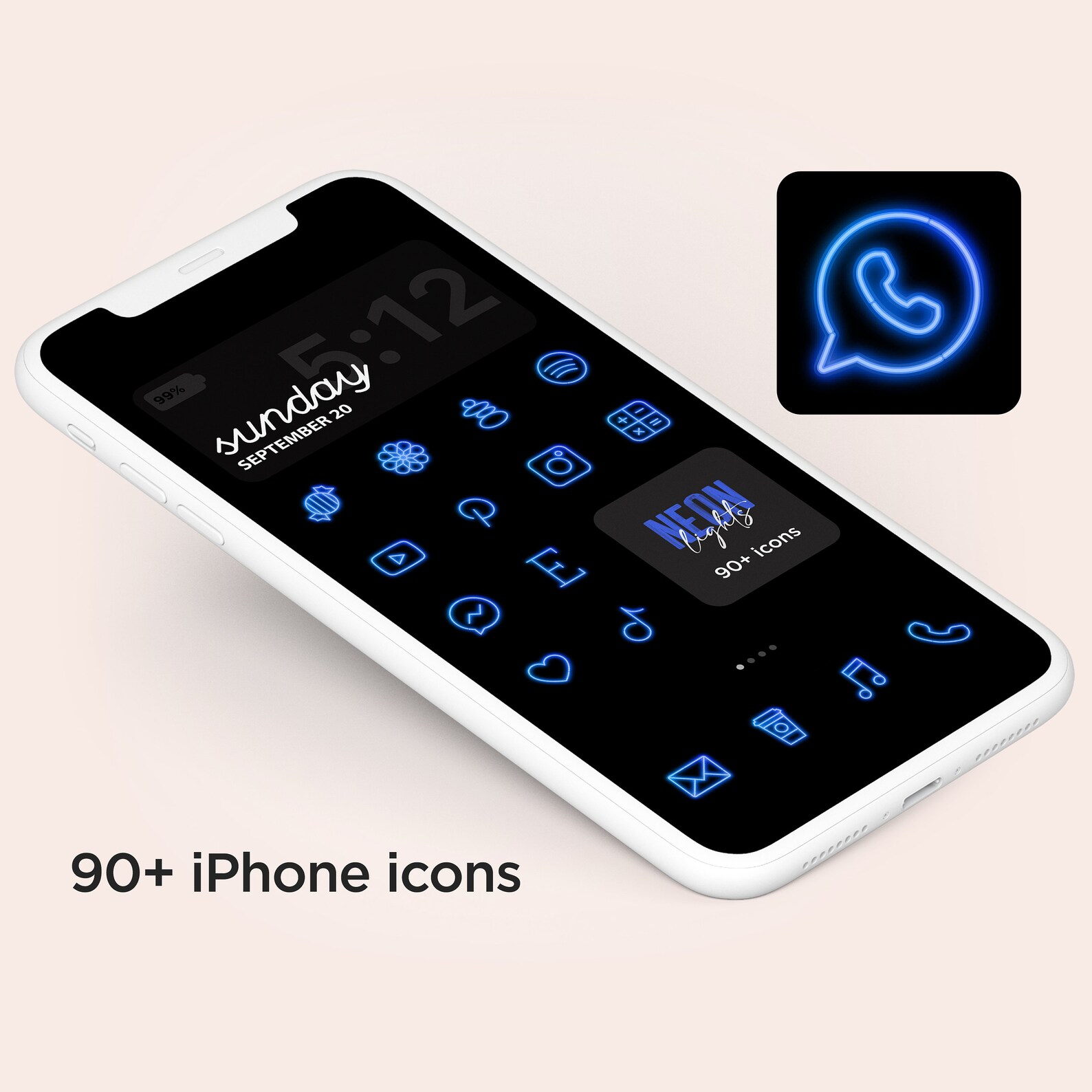 Blue NEON Ios Icon Pack Aesthetic Iphone Ios 14 Realistic - Etsy