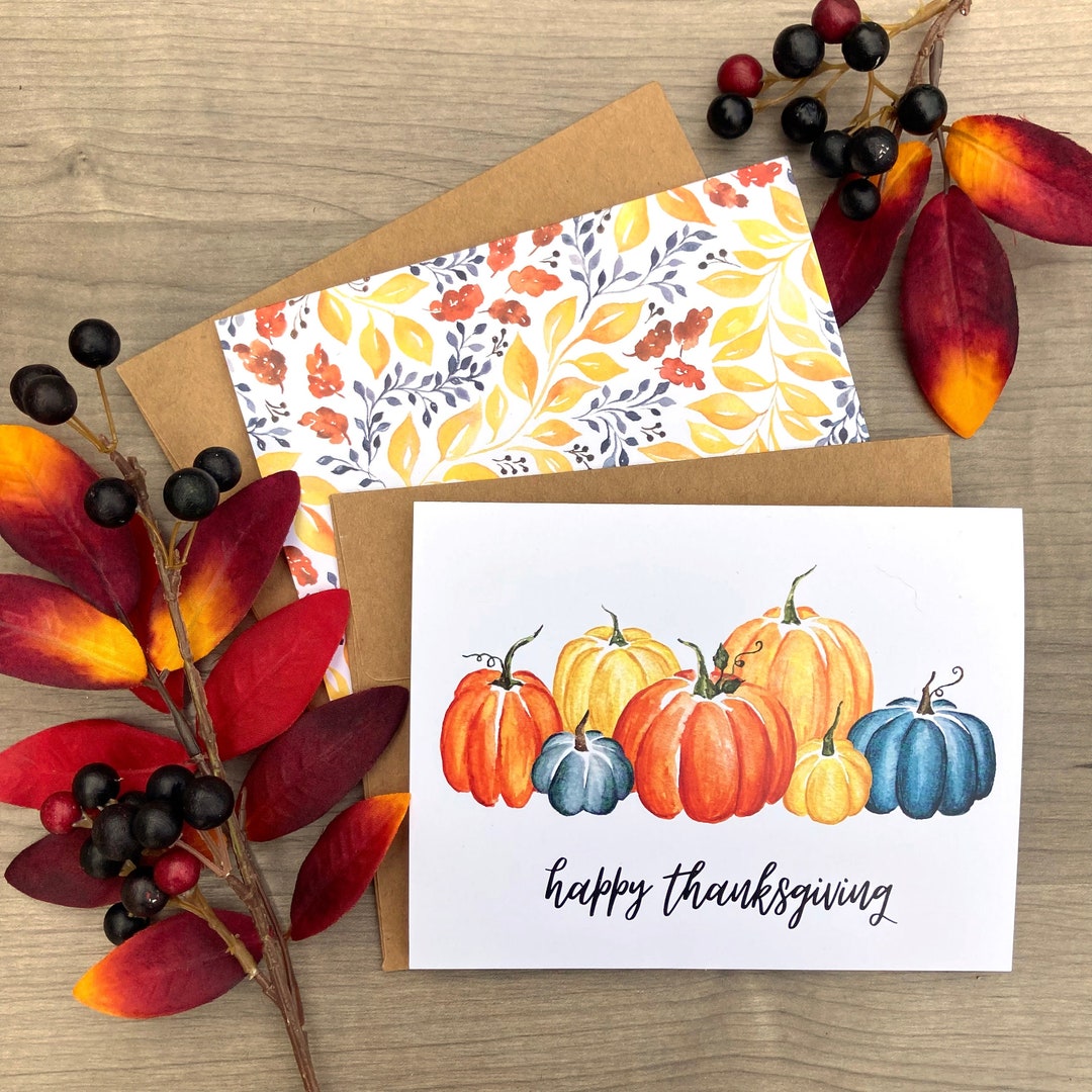 Watercolor Thanksgiving Card Set: Autumn Leaves & Pumpkins - Etsy