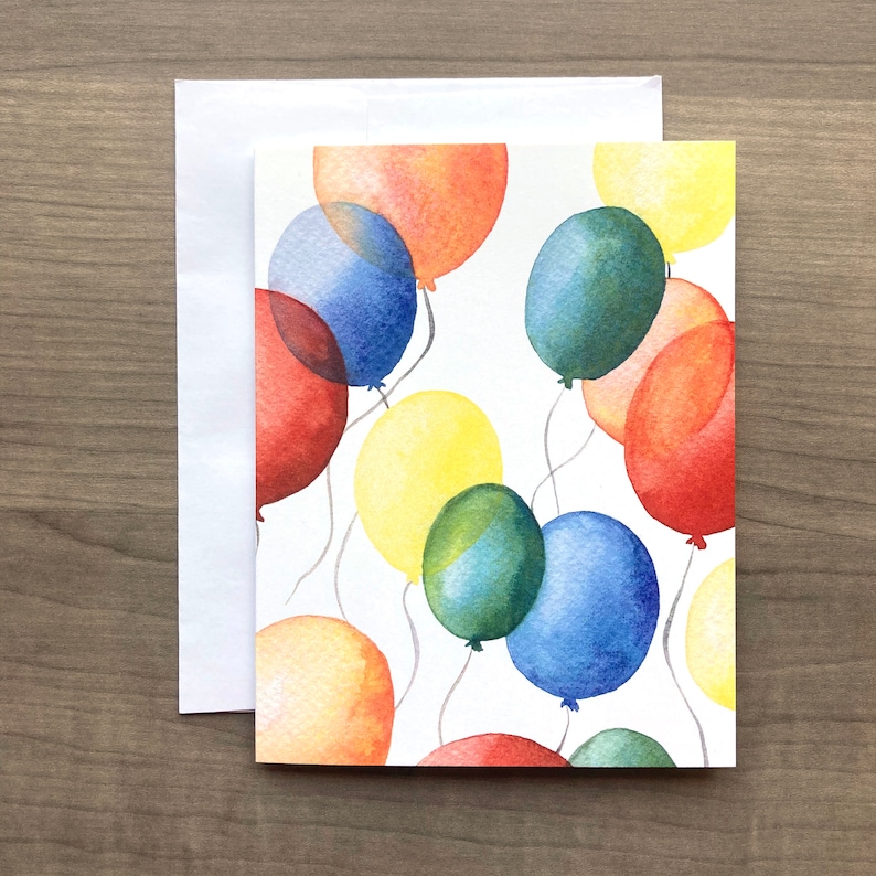 Watercolor Balloon Birthday Card: Hand-painted Note Cards - Etsy