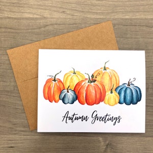 Watercolor Pumpkin Cards, Fall Card Set, Autumn Note Cards, Pumpkin ...